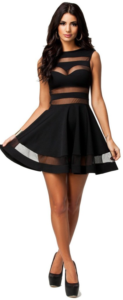 made2envy Mesh See Through Sheer Block Skater Sleeveless Mini Dress ...