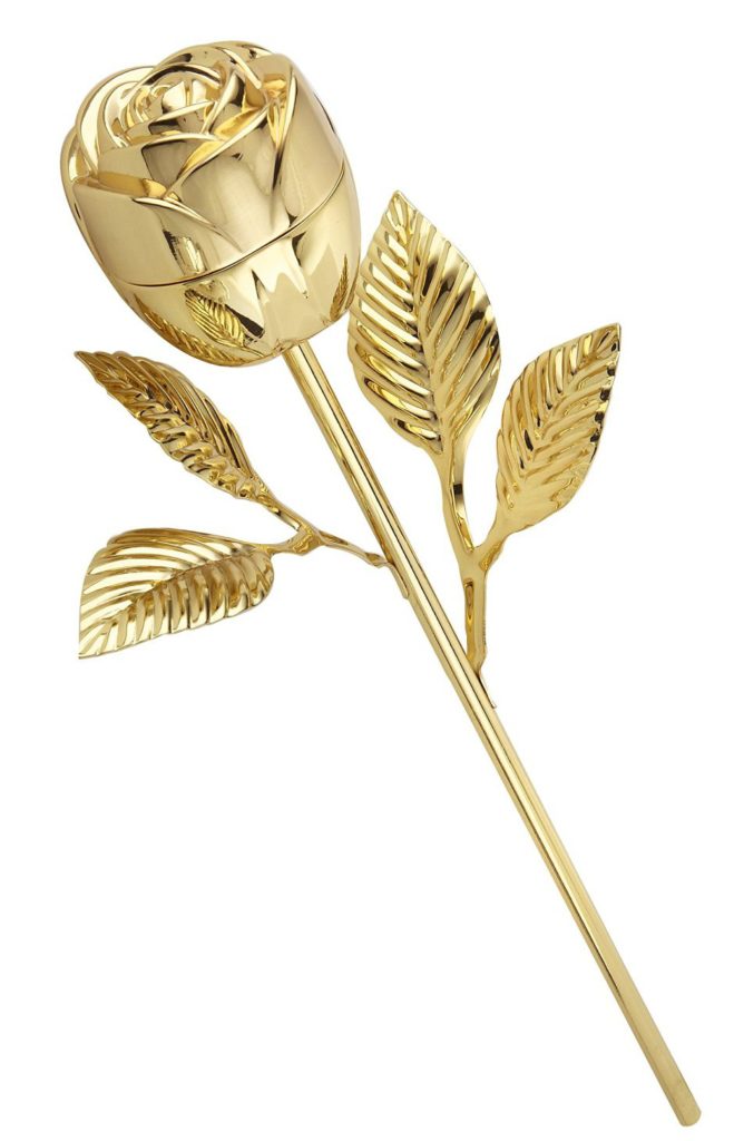 Elegance Rose Ring Holder with Long Stem, Gold - Visuall.co